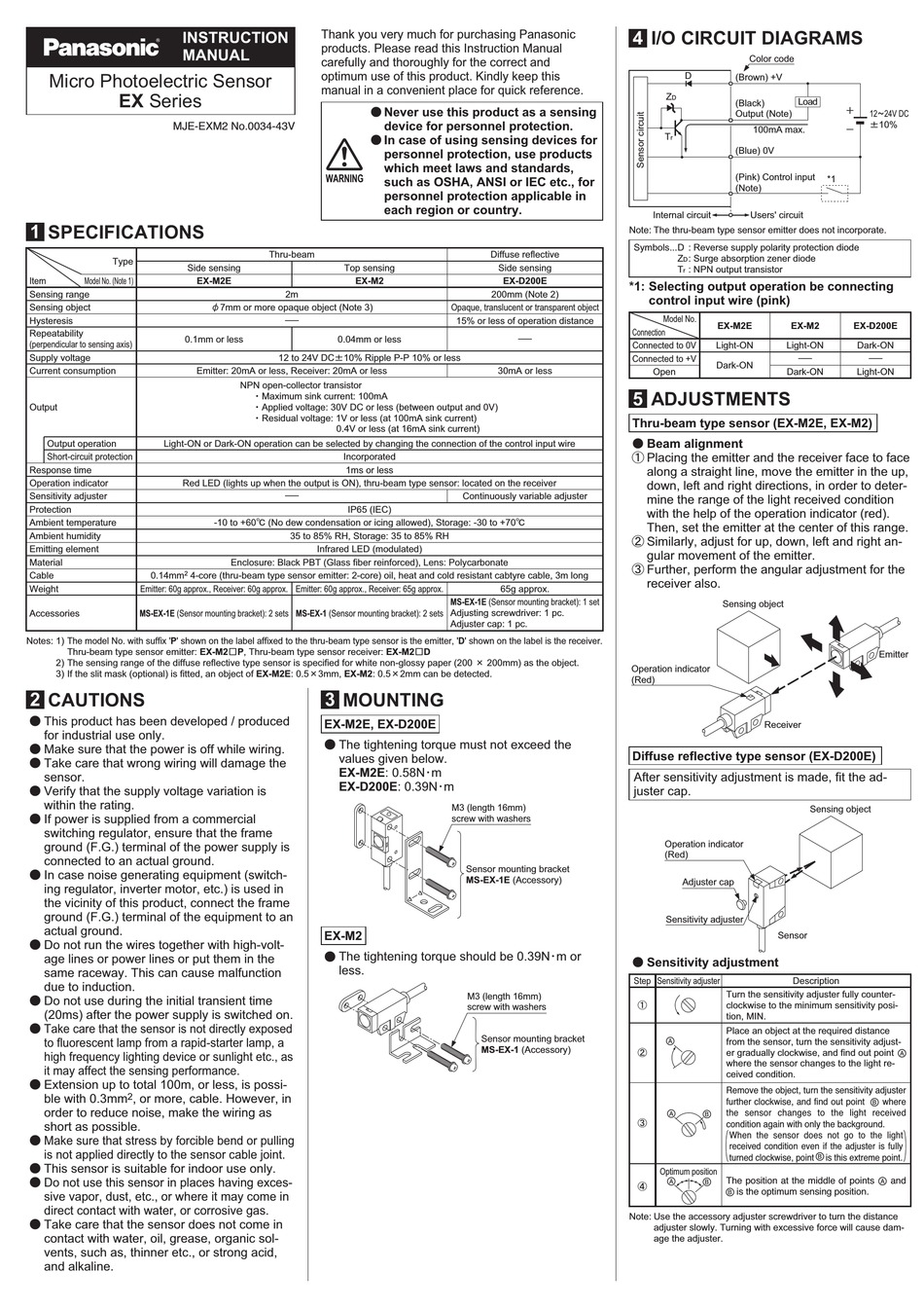 PANASONIC EX SERIES INSTRUCTION MANUAL Pdf Download | ManualsLib