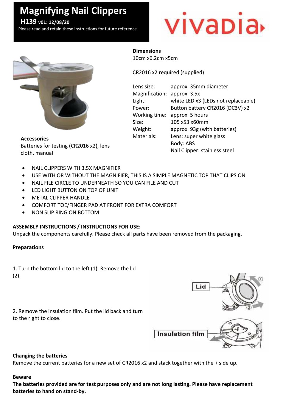 VIVADIA H139 INSTRUCTIONS Pdf Download | ManualsLib