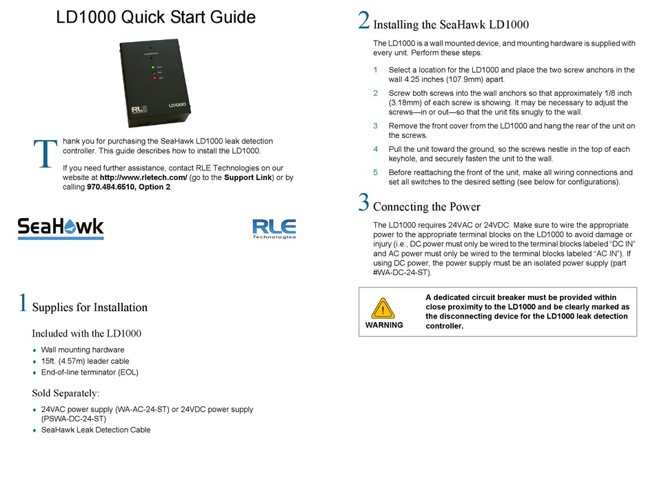 RLE SEAHAWK LD1000 QUICK START MANUAL Pdf Download | ManualsLib