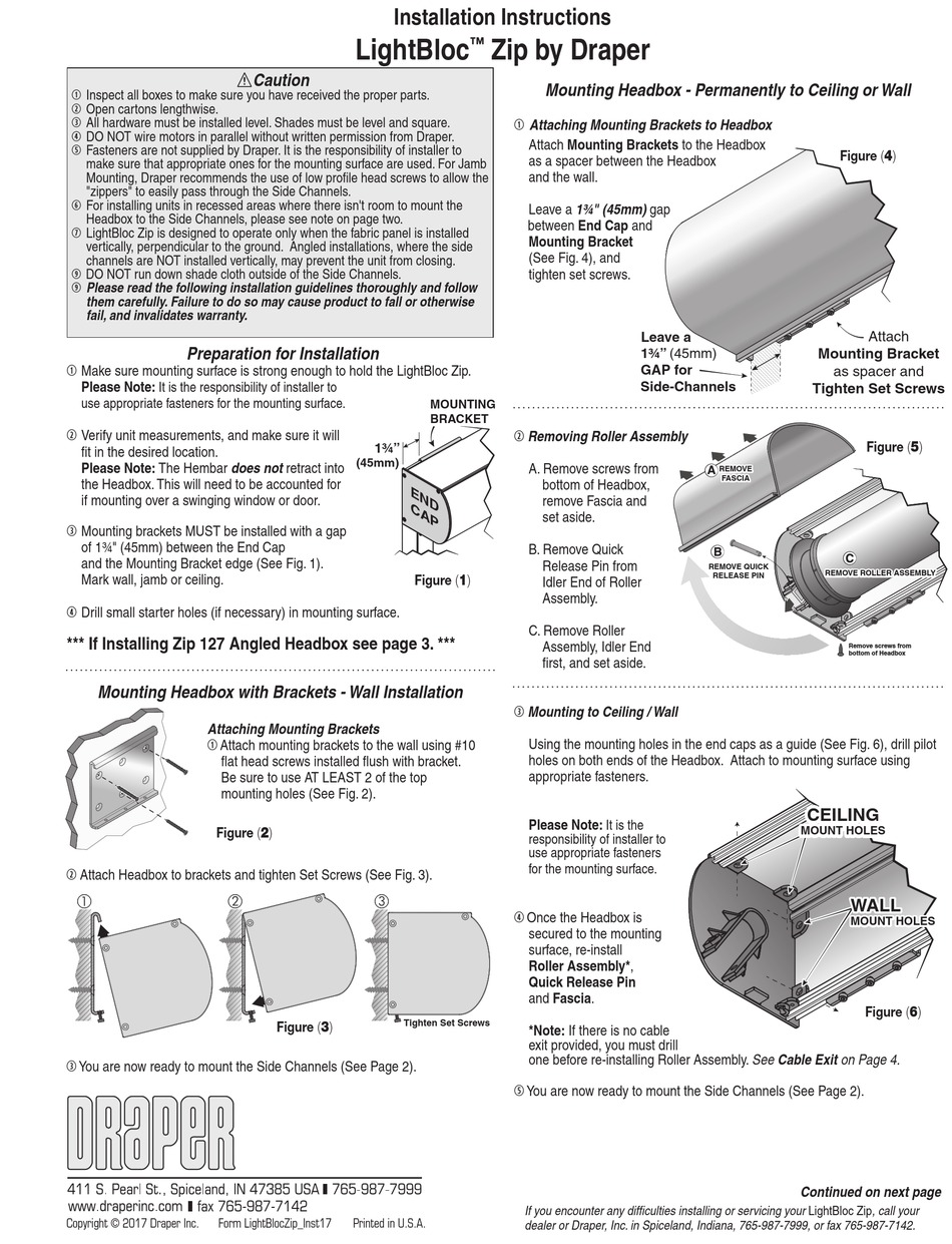 DRAPER LIGHTBLOC ZIP INSTALLATION INSTRUCTIONS MANUAL Pdf Download ...