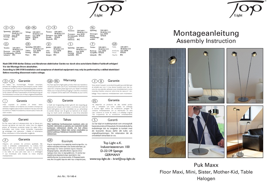 TOP LIGHT PUK MAXX FLOOR MAXI ASSEMBLY INSTRUCTION Pdf Download ...