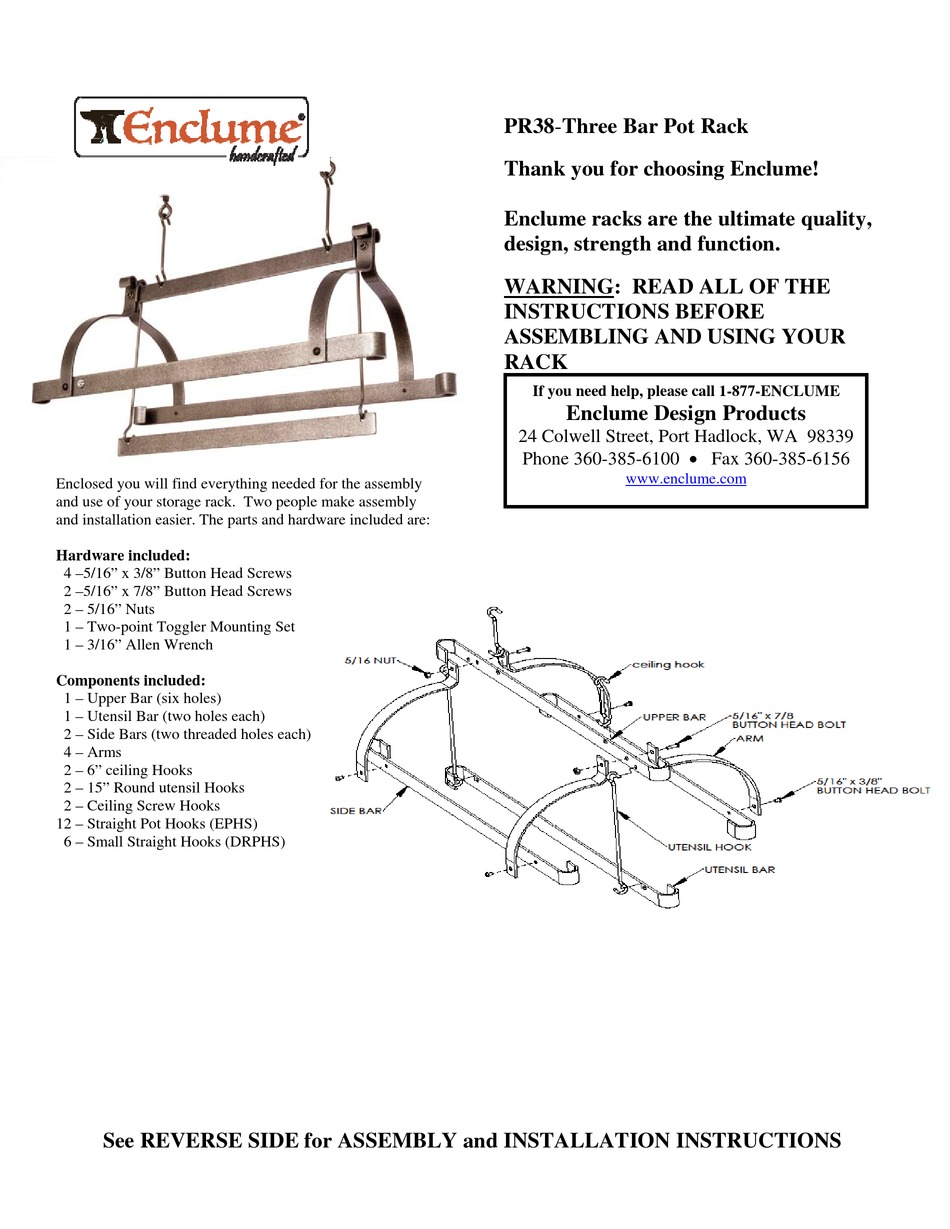 ENCLUME PR38 ASSEMBLY AND INSTALLATION INSTRUCTIONS Pdf Download ...