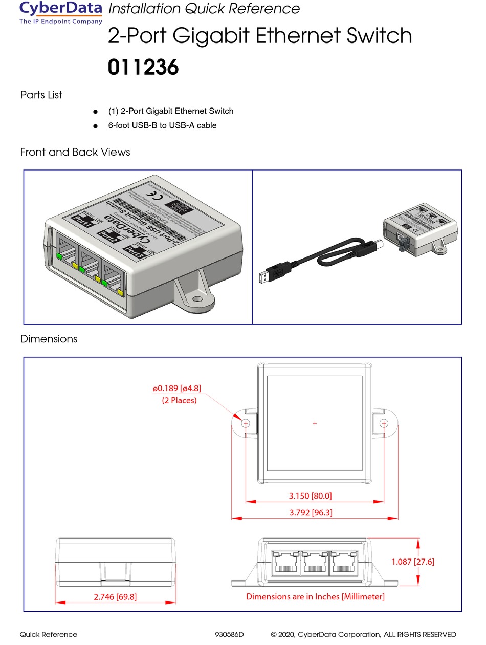 CYBERDATA 011236 INSTALLATION QUICK REFERENCE Pdf Download | ManualsLib