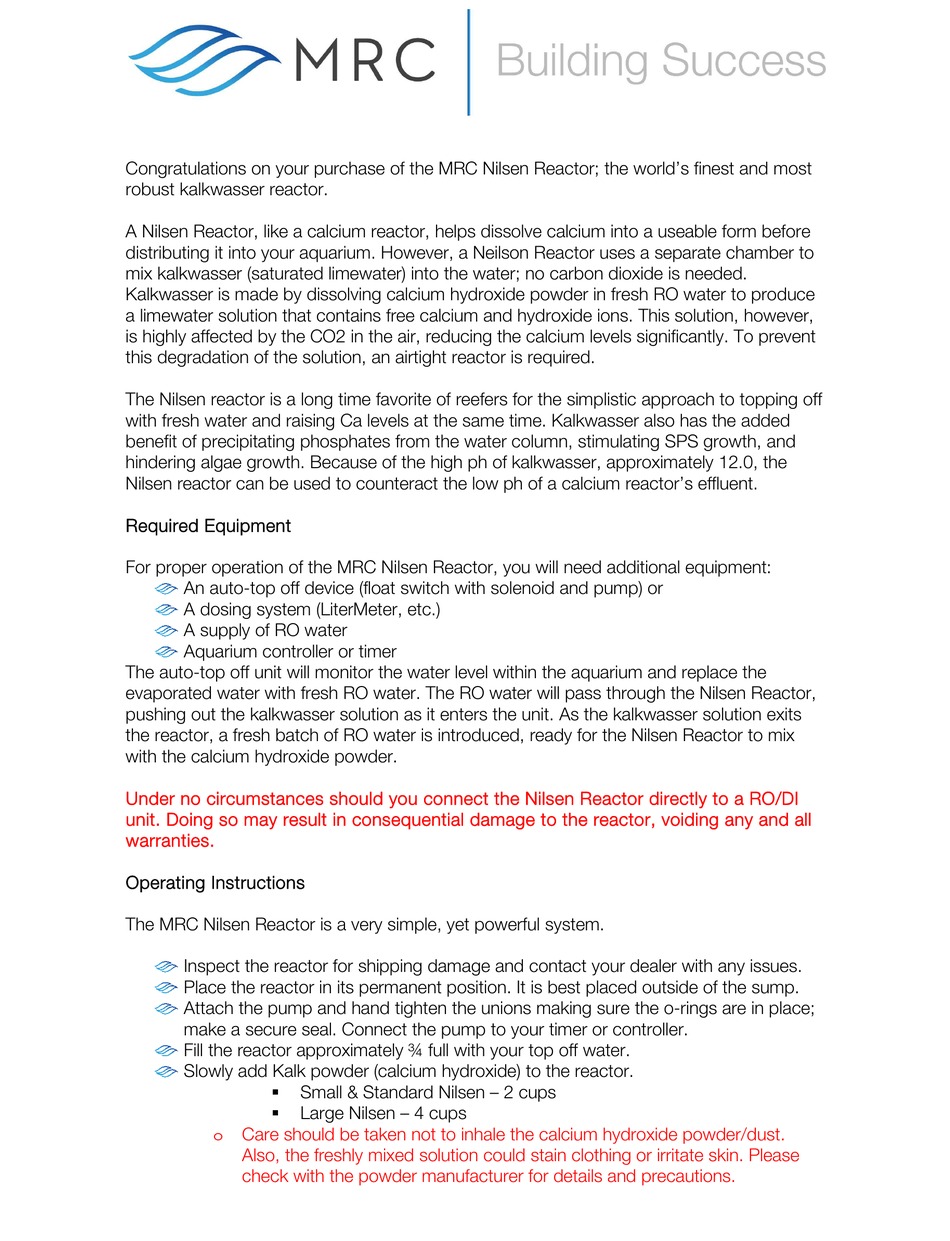 MRC NILSEN QUICK START MANUAL Pdf Download | ManualsLib