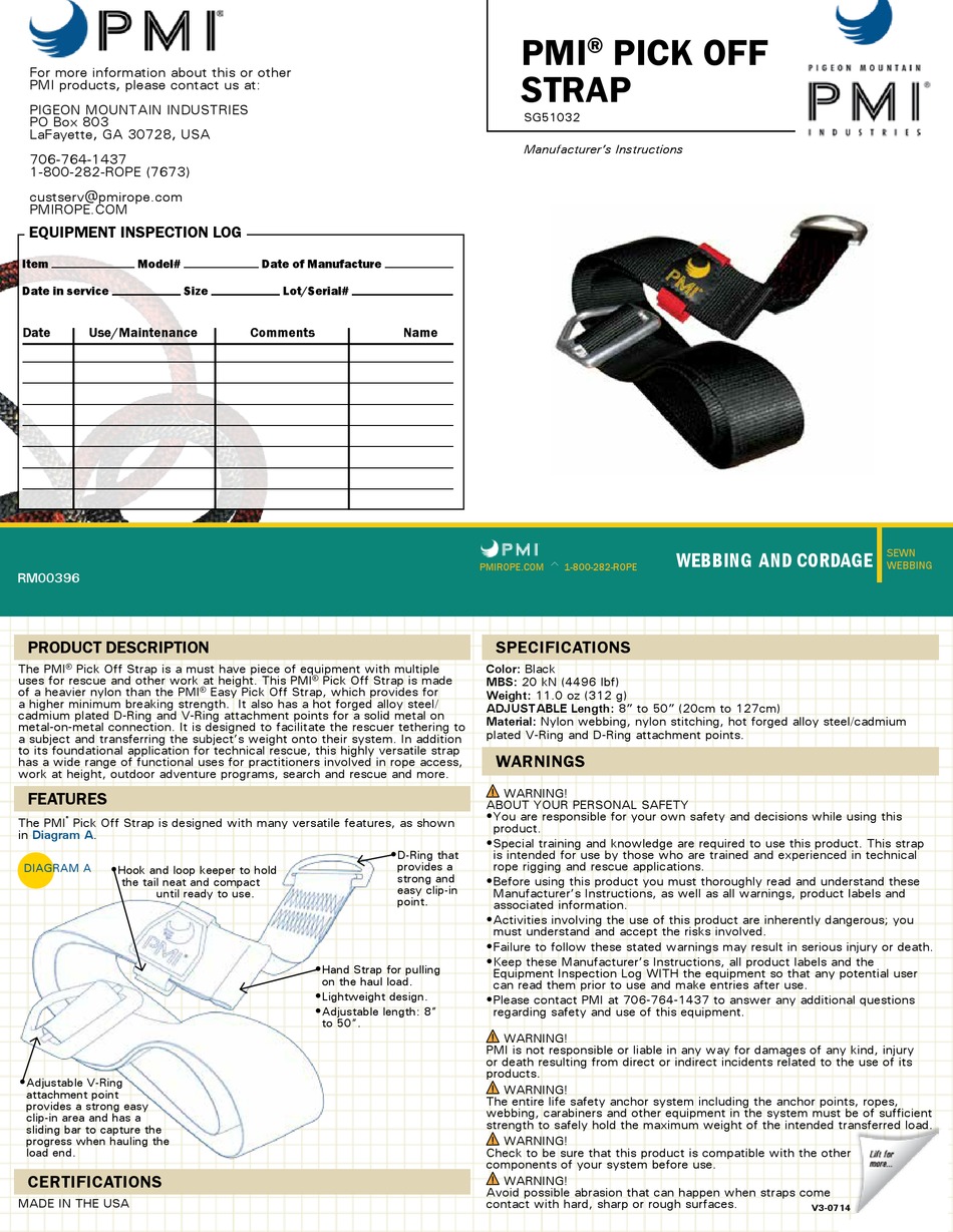 PMI PICK OFF STRAP QUICK START MANUAL Pdf Download | ManualsLib