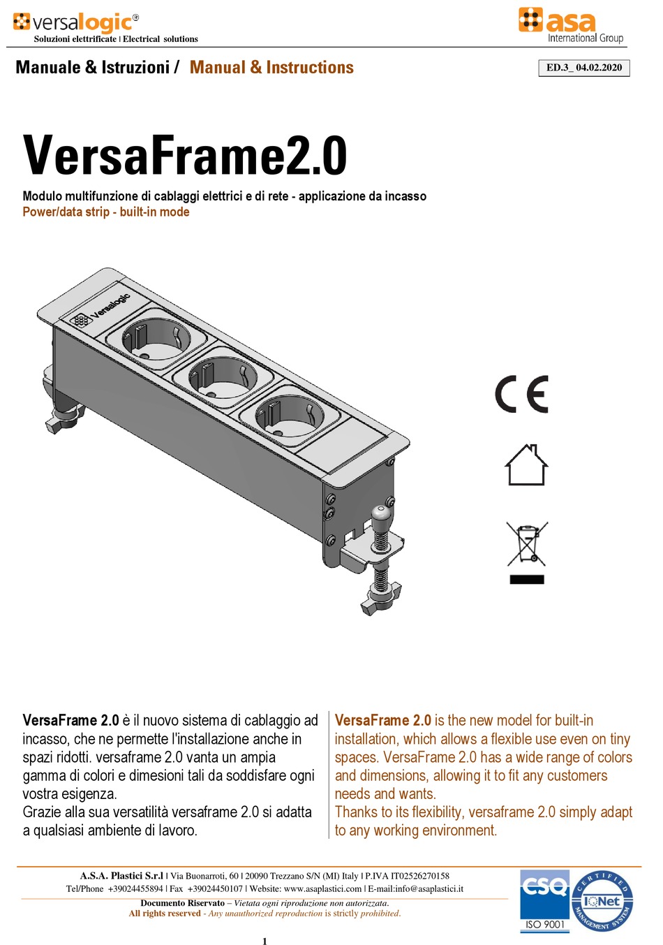 ASA ELECTRONICS VERSALOGIC VERSAFRAME2.0 MANUAL INSTRUCTIONS Pdf ...