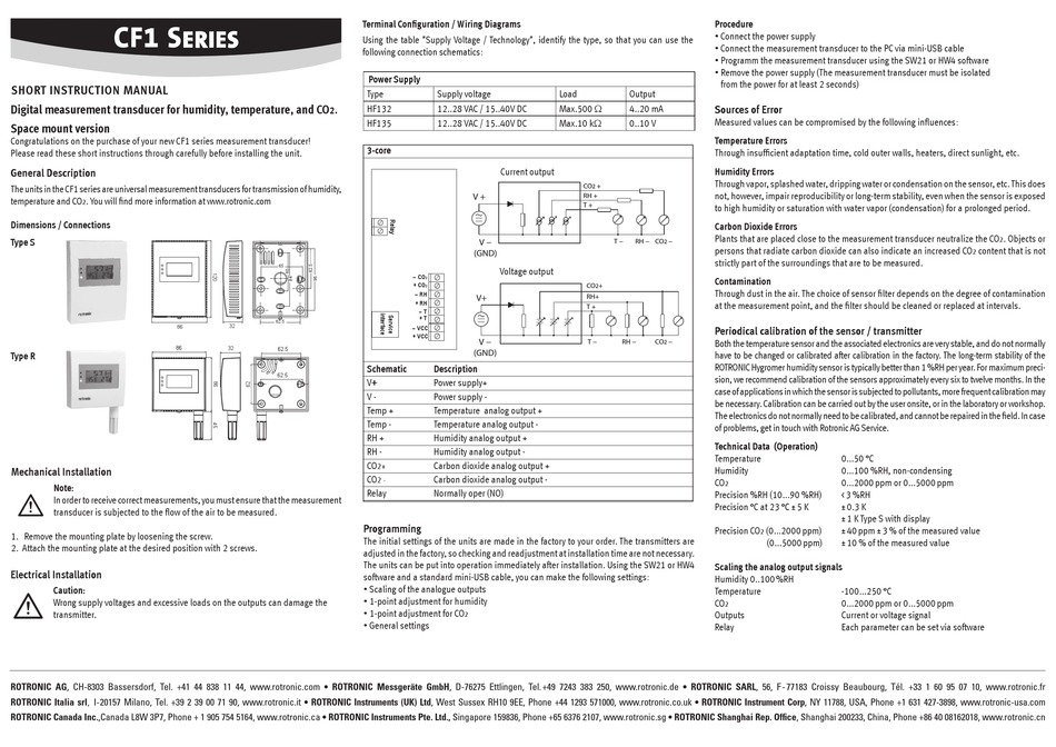 ROTRONIC CF1 SERIES SHORT INSTRUCTION MANUAL Pdf Download | ManualsLib