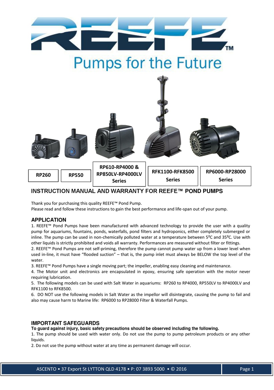 REEFE RP260 QUICK START MANUAL Pdf Download | ManualsLib