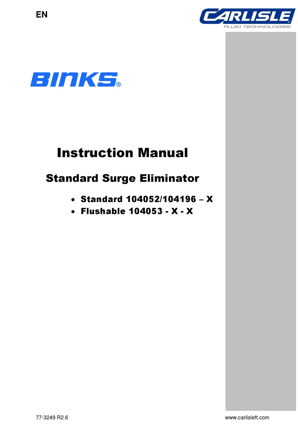 CARLISLE BINKS 104052 INSTRUCTION MANUAL Pdf Download | ManualsLib