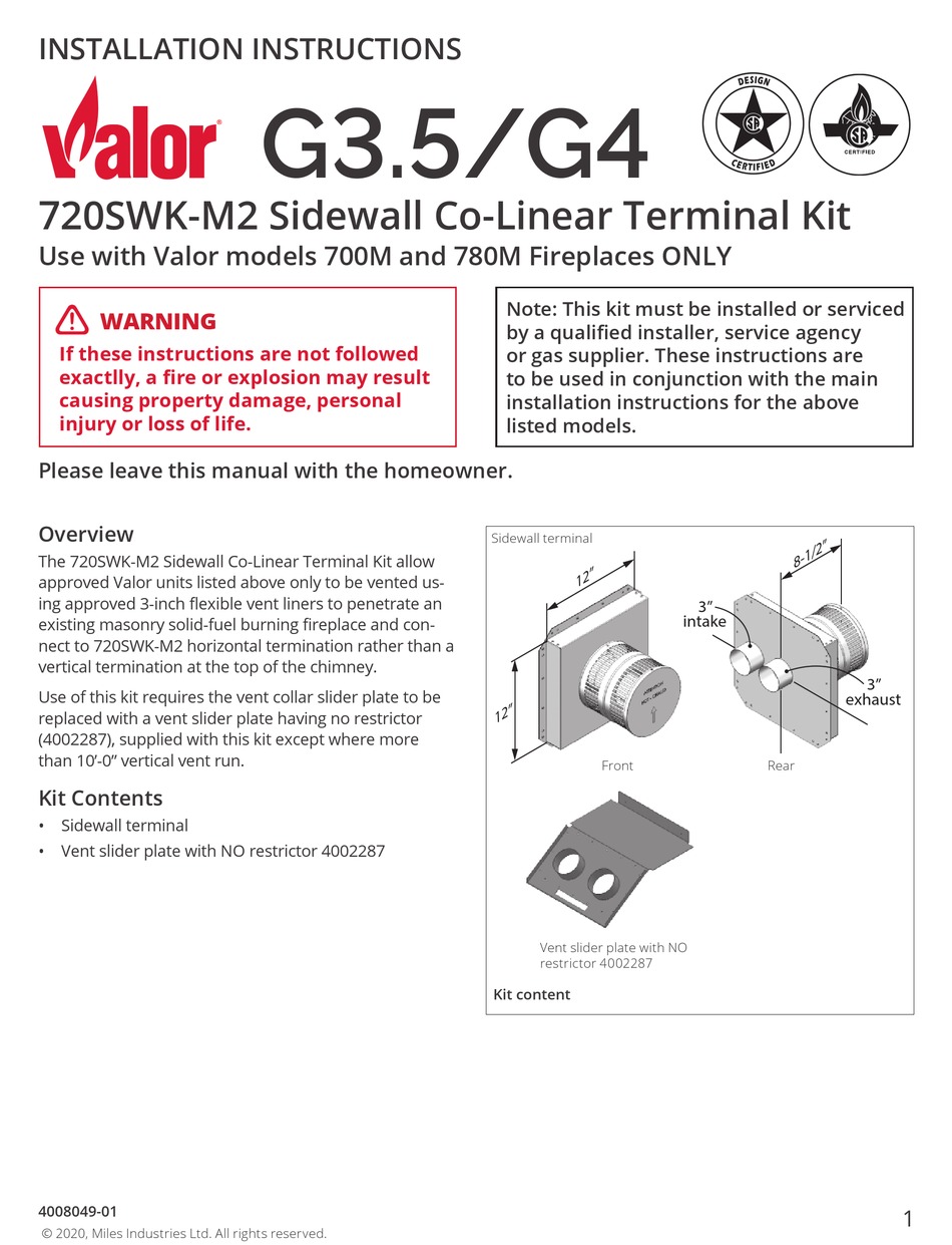 VALOR G3.5 SERIES INSTALLATION INSTRUCTIONS MANUAL Pdf Download ...