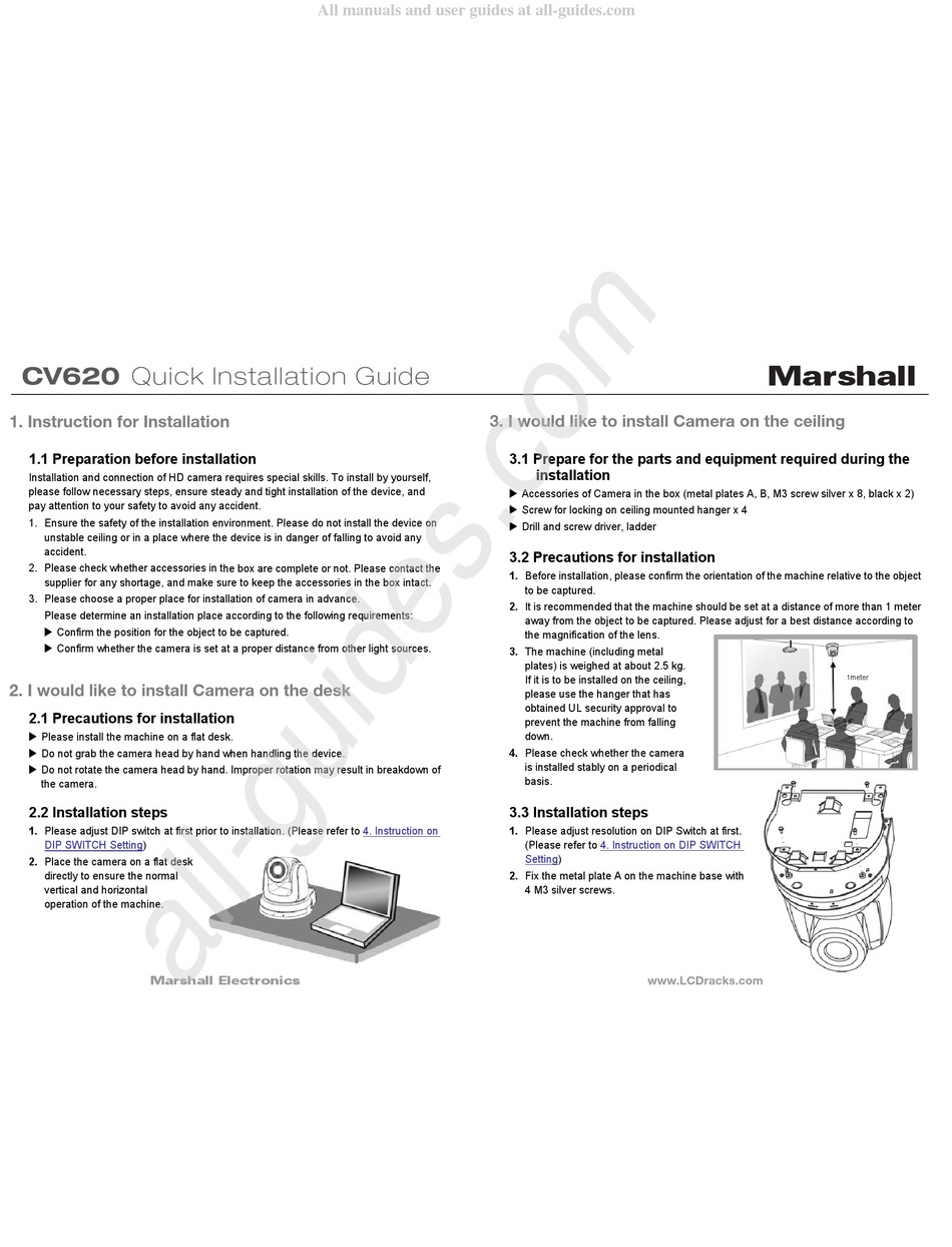 MARSHALL AMPLIFICATION CV620 QUICK INSTALLATION MANUAL Pdf Download ...