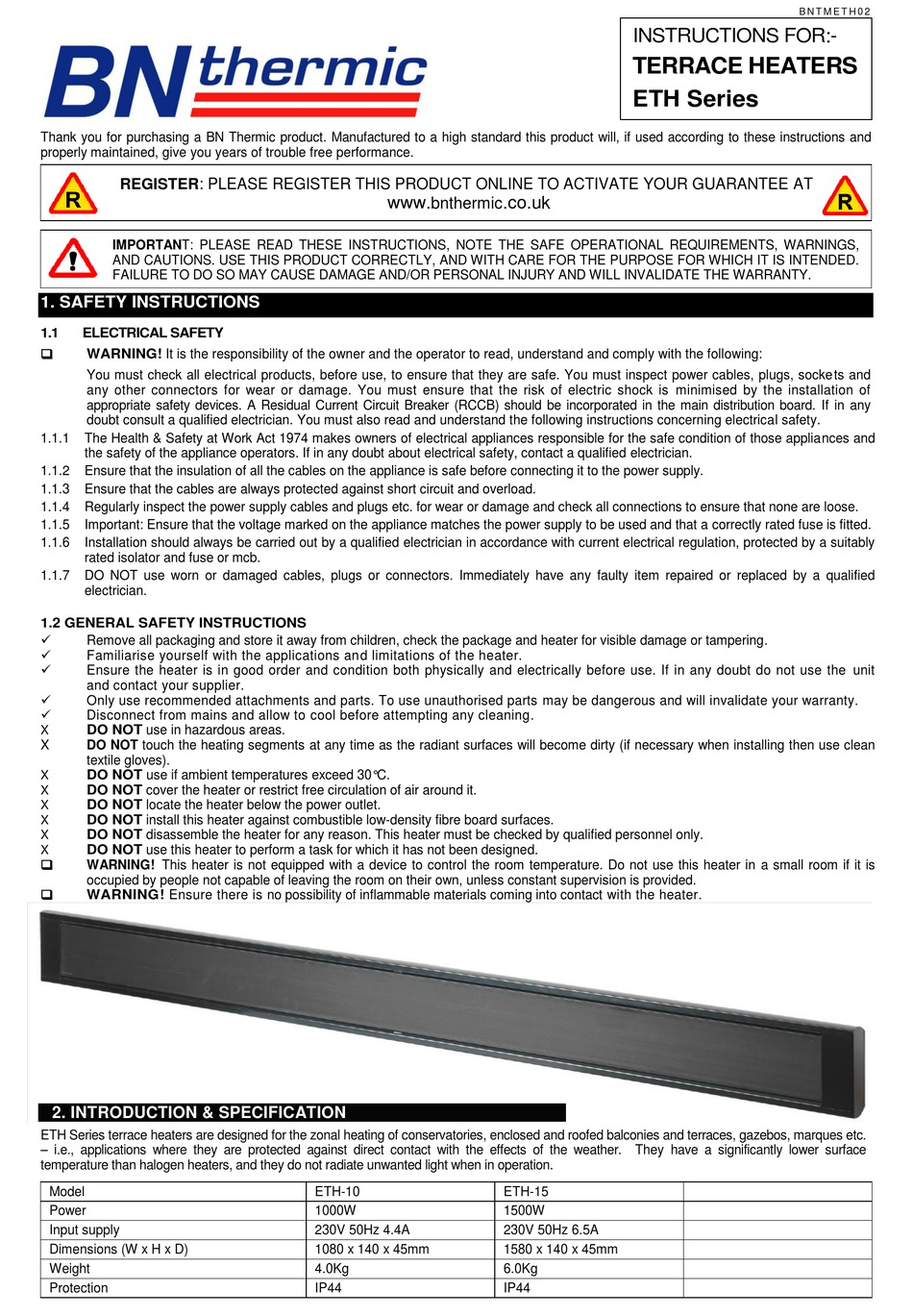 BN THERMIC ETH SERIES INSTRUCTIONS Pdf Download | ManualsLib