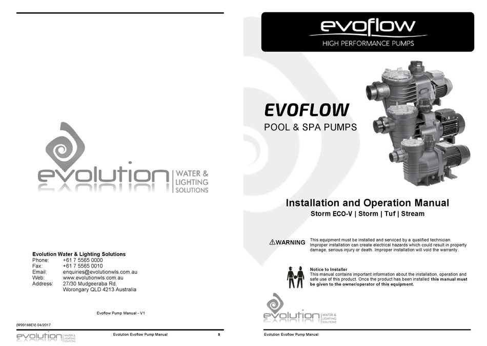 EVOLUTION EVOFLOW STORM ECO-V INSTALLATION AND OPERATION MANUAL Pdf ...