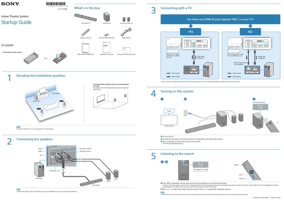 SONY HT-S500RF STARTUP MANUAL Pdf Download | ManualsLib