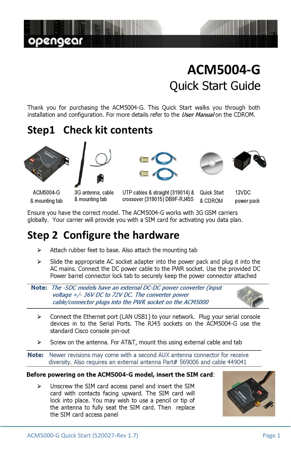 OPENGEAR ACM5004-G QUICK START MANUAL Pdf Download | ManualsLib