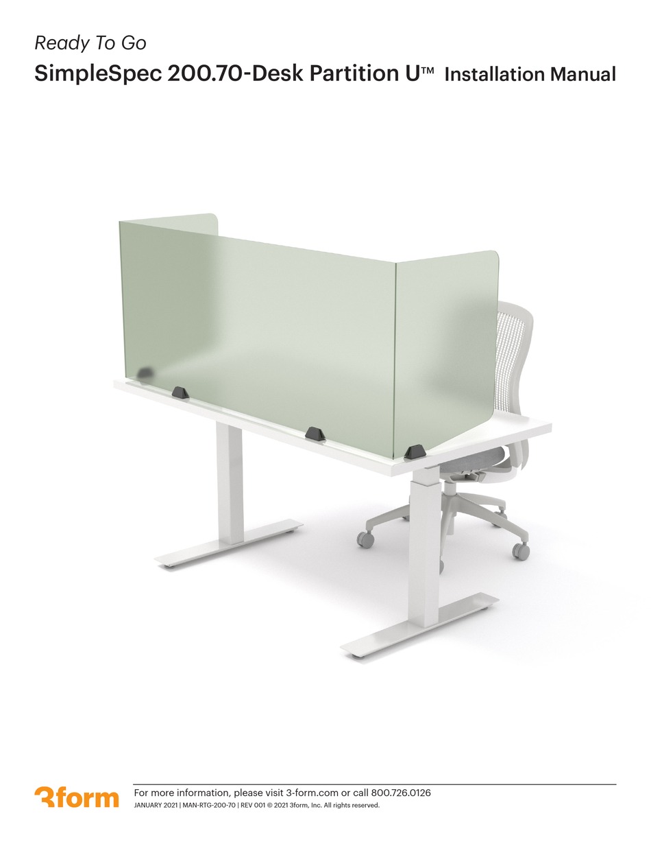 3FORM SIMPLESPEC DESK PARTITION U 200.70 INSTALLATION MANUAL Pdf ...