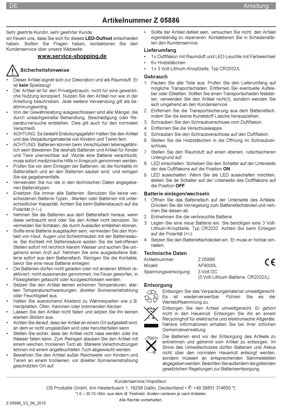 DS PRODUKTE AF9000L INSTRUCTIONS Pdf Download | ManualsLib