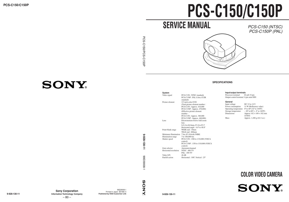 SONY PCS-C150 SERVICE MANUAL Pdf Download | ManualsLib