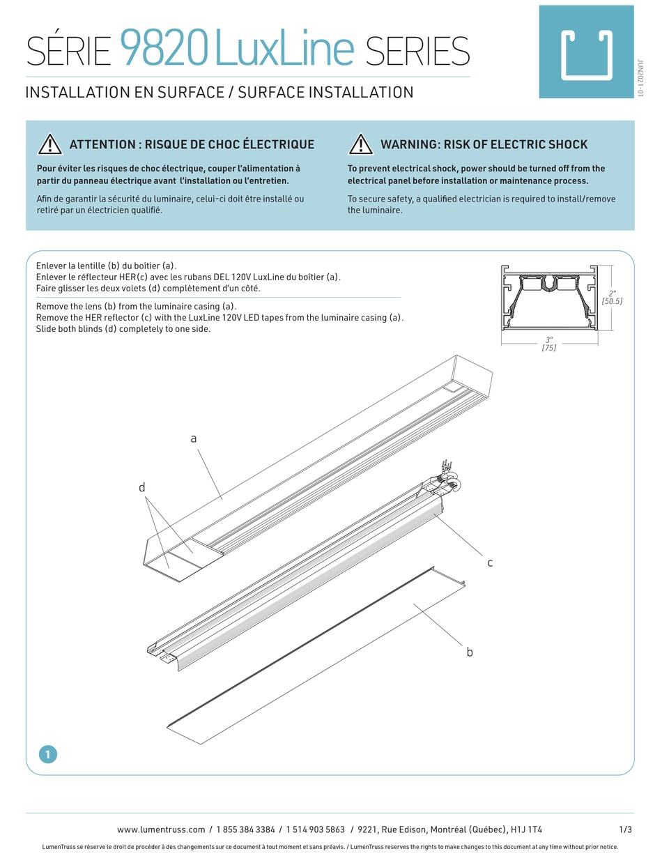 LUMENTRUSS LUXLINE 9820 SERIES INSTALLATION Pdf Download | ManualsLib