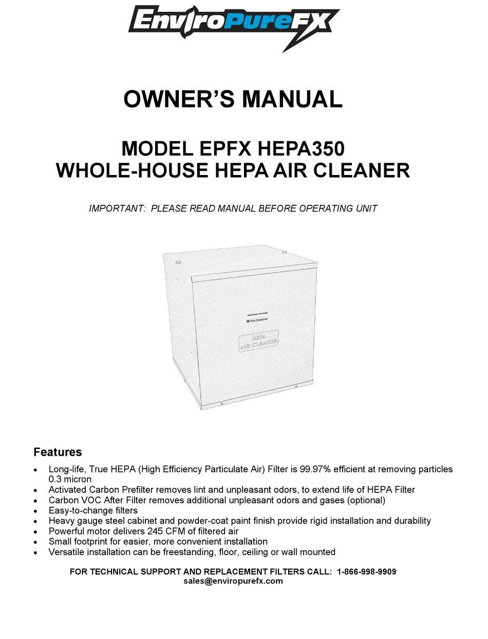ENVIROPUREFX EPFX HEPA350 OWNER'S MANUAL Pdf Download | ManualsLib
