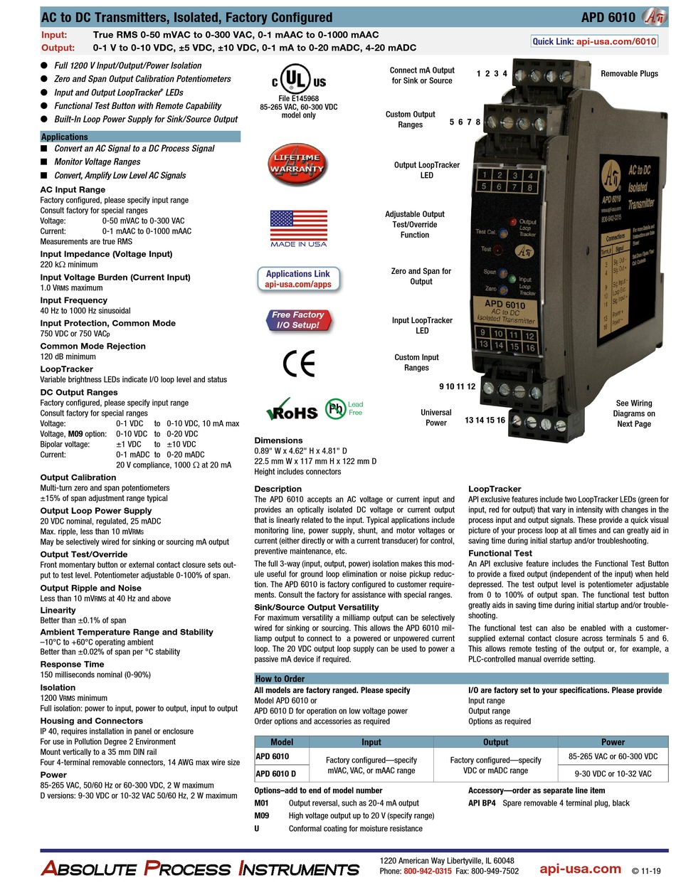 ABSOLUTE PROCESS INSTRUMENTS APD 6010 QUICK START MANUAL Pdf Download ...