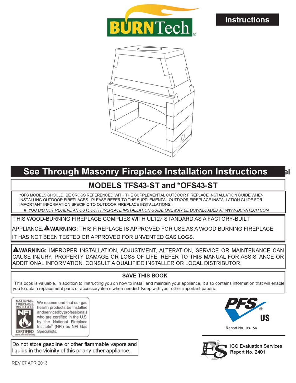 BURNTECH TFS43-ST INSTALLATION INSTRUCTIONS MANUAL Pdf Download ...
