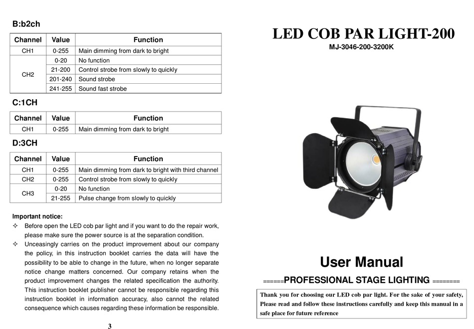 MJ LED LIGHTNING MJ-3046 USER MANUAL Pdf Download | ManualsLib