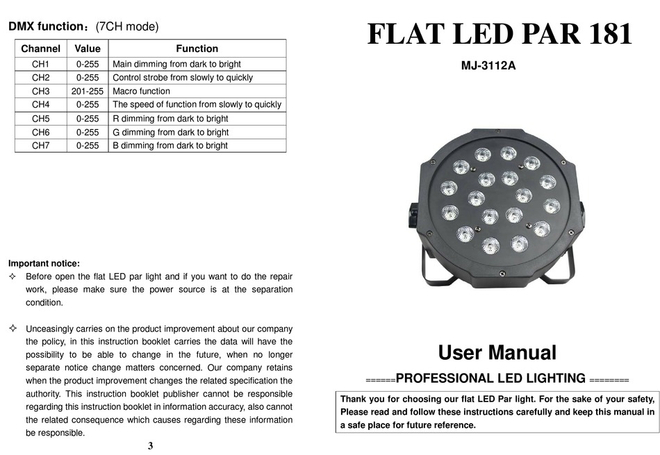 MJ LED LIGHTNING MJ-3112A USER MANUAL Pdf Download | ManualsLib