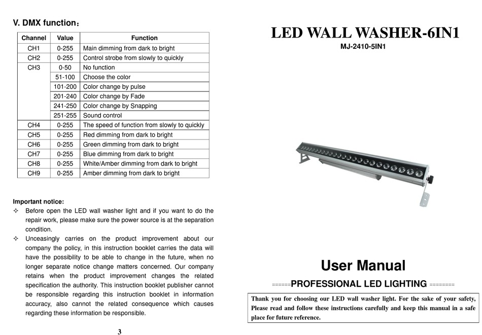 MJ LED LIGHTNING MJ-2410 USER MANUAL Pdf Download | ManualsLib