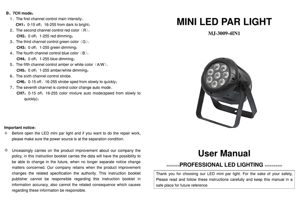 MJ LED LIGHTNING MJ-3009 USER MANUAL Pdf Download | ManualsLib