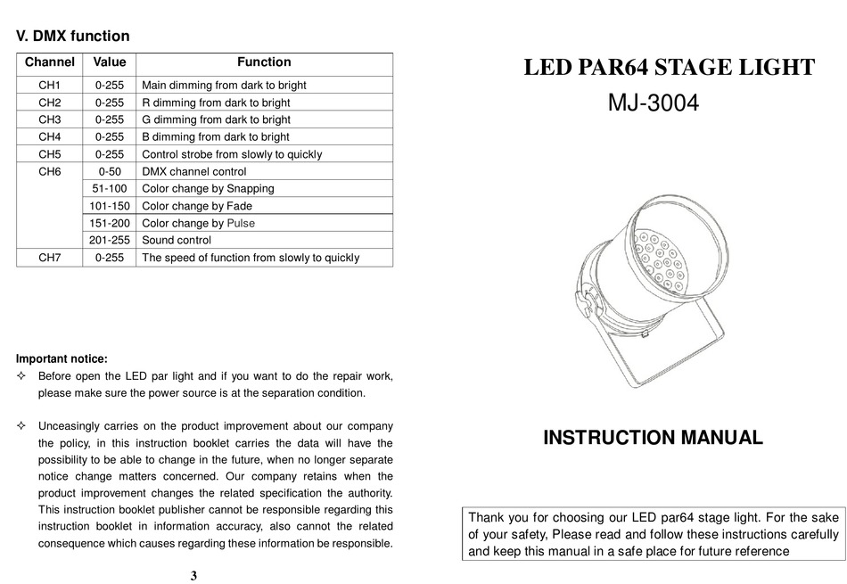 MJ LED LIGHTNING MJ-3004 INSTRUCTION MANUAL Pdf Download | ManualsLib