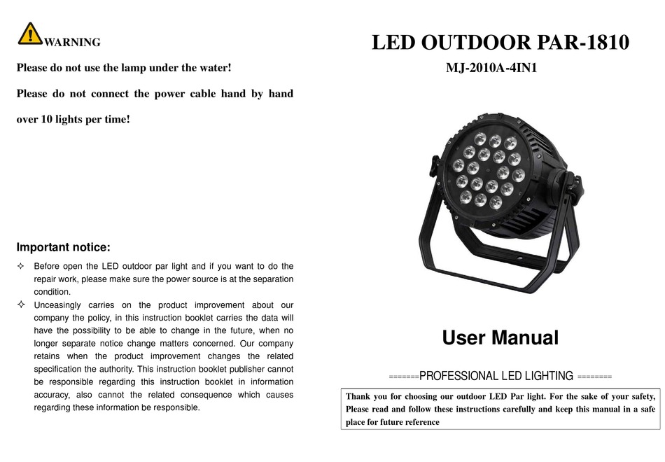 MJ LED LIGHTNING MJ-2010A-4IN1 USER MANUAL Pdf Download | ManualsLib