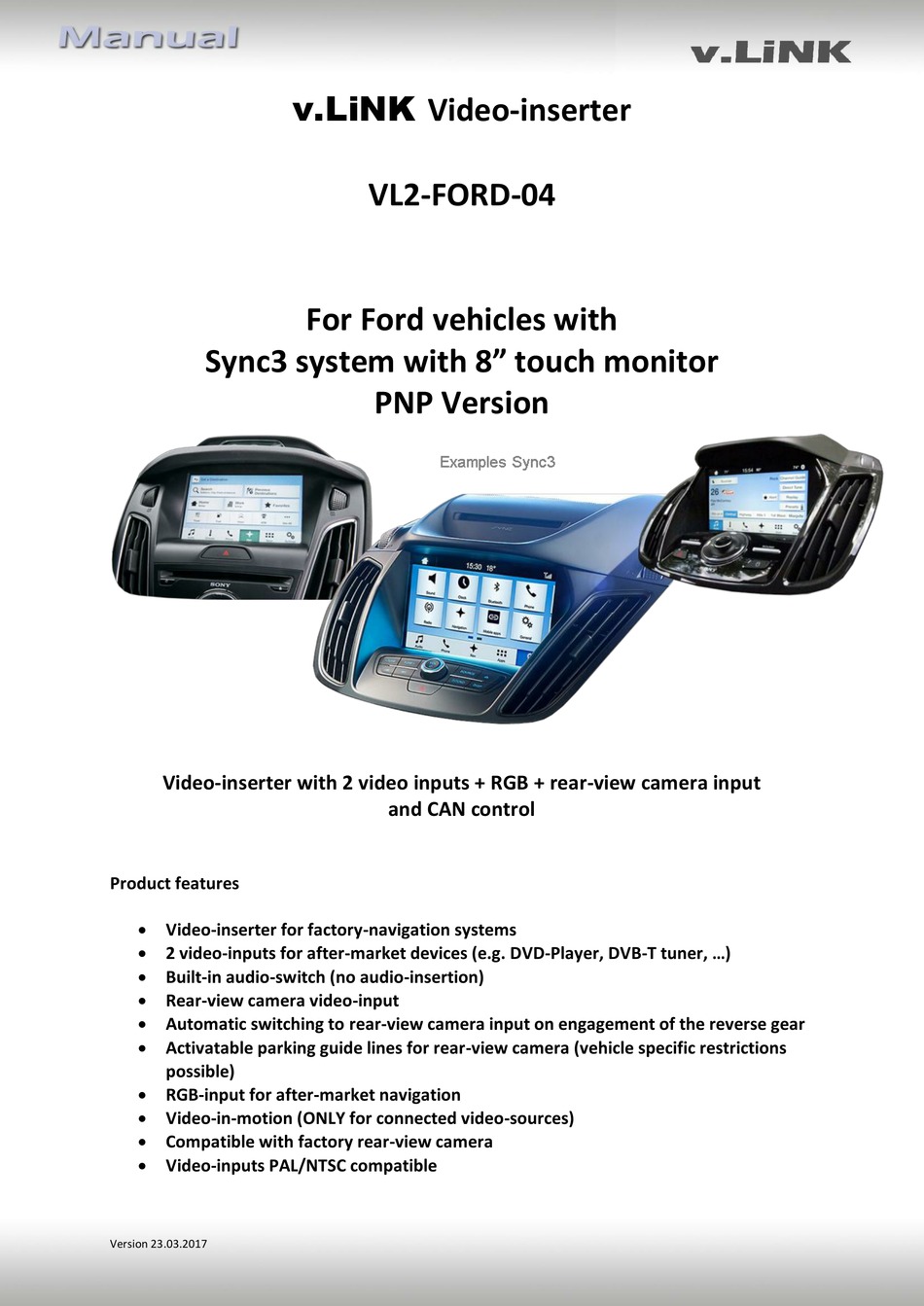 V.LINK VL2-FORD-04 MANUAL Pdf Download | ManualsLib