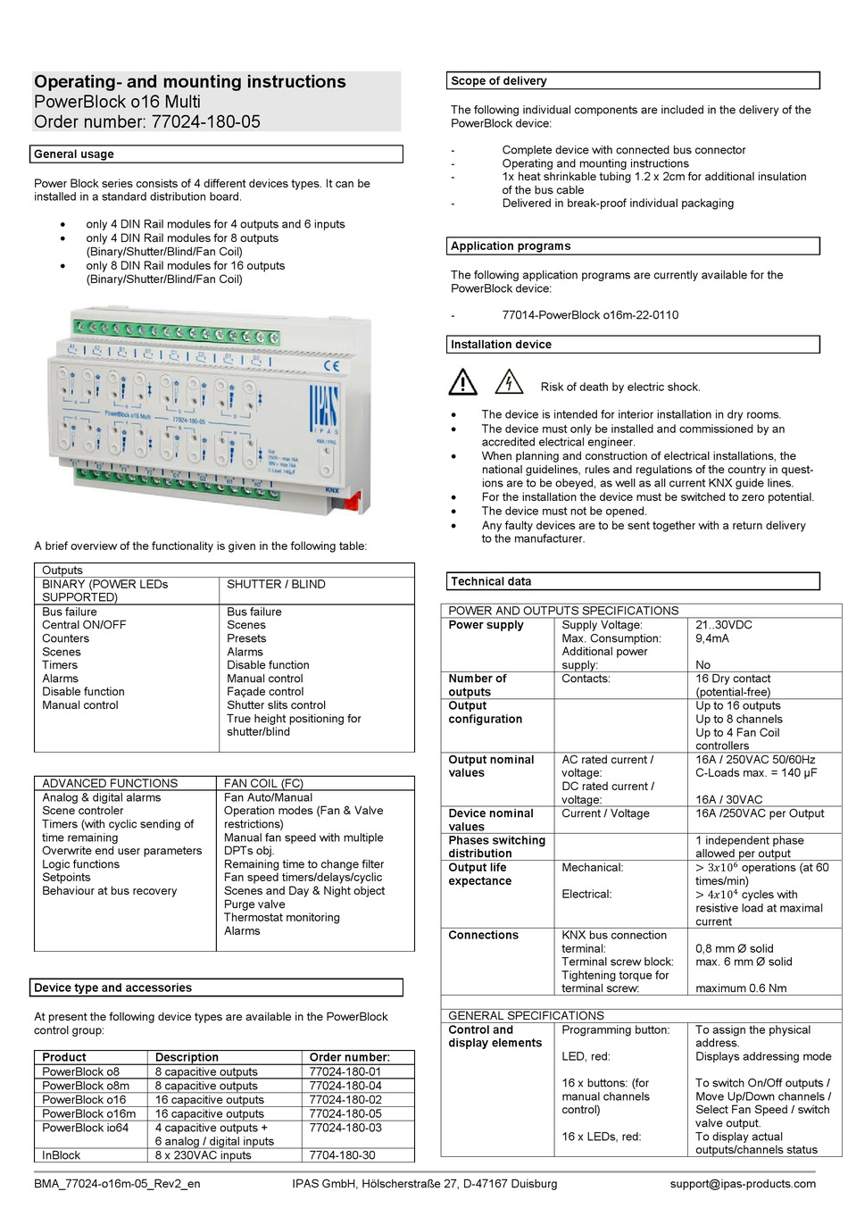 IPAS POWERBLOCK O16 MULTI OPERATING AND MOUNTING INSTRUCTIONS Pdf Download | ManualsLib