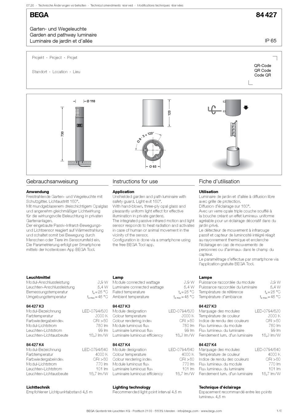 BEGA 84 427 INSTRUCTIONS FOR USE MANUAL Pdf Download | ManualsLib
