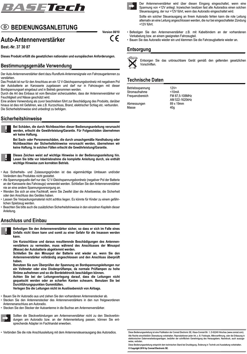 BASETECH 37 30 87 OPERATING INSTRUCTIONS Pdf Download | ManualsLib