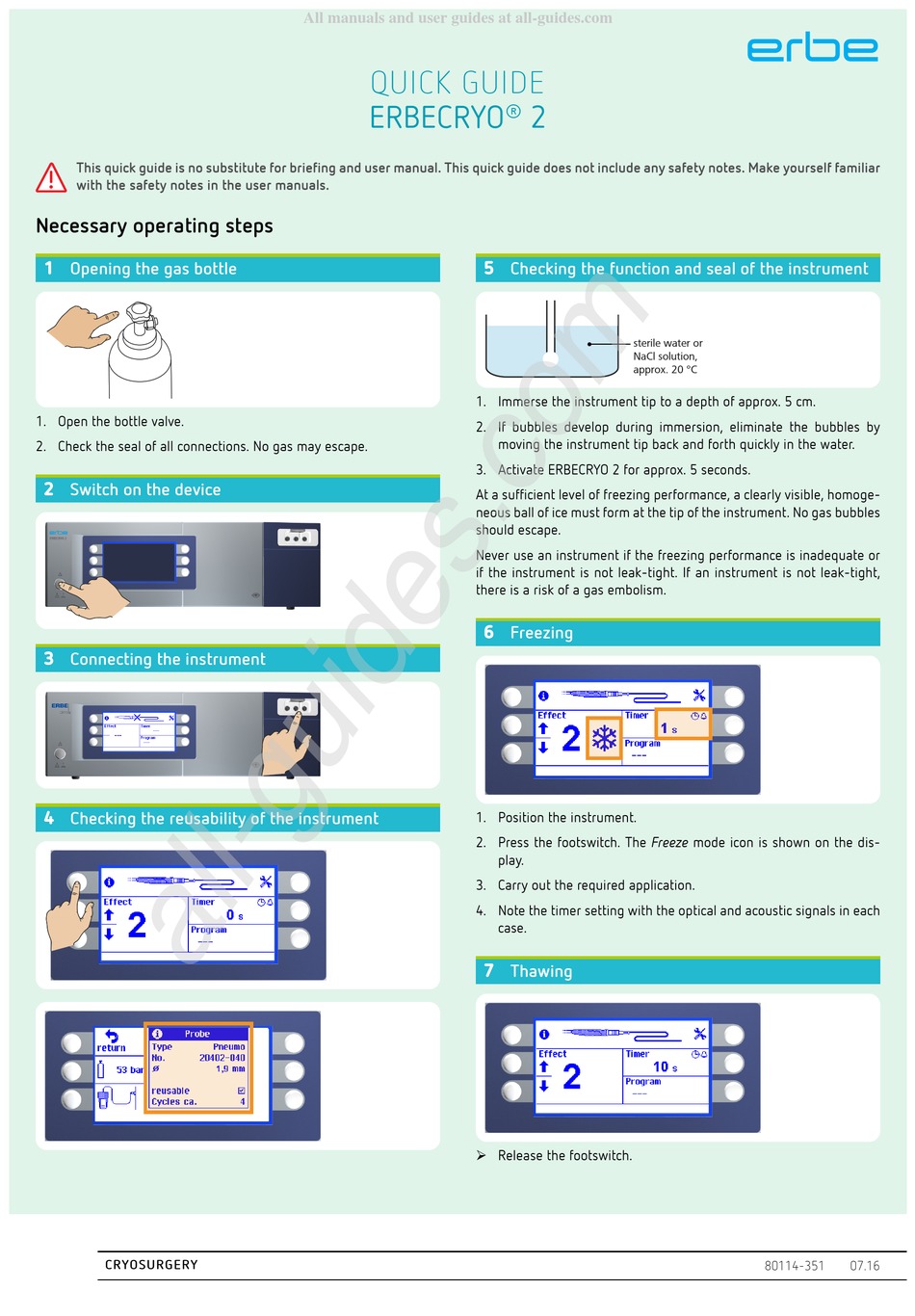 ERBE ERBECRYO 2 QUICK MANUAL Pdf Download | ManualsLib