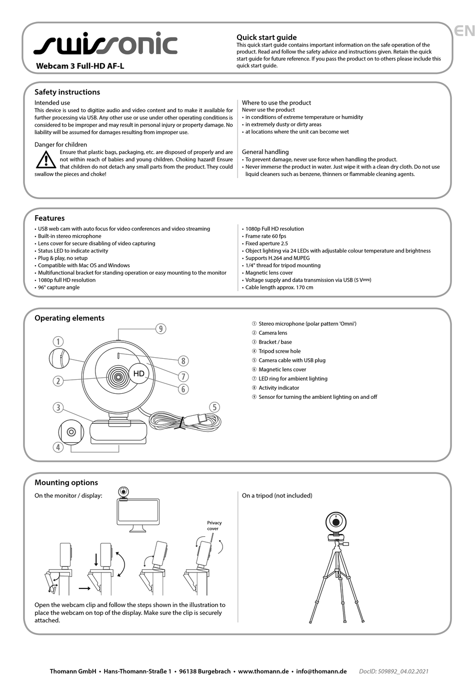SWISSONIC 3 FULL-HD AF-L QUICK START MANUAL Pdf Download | ManualsLib