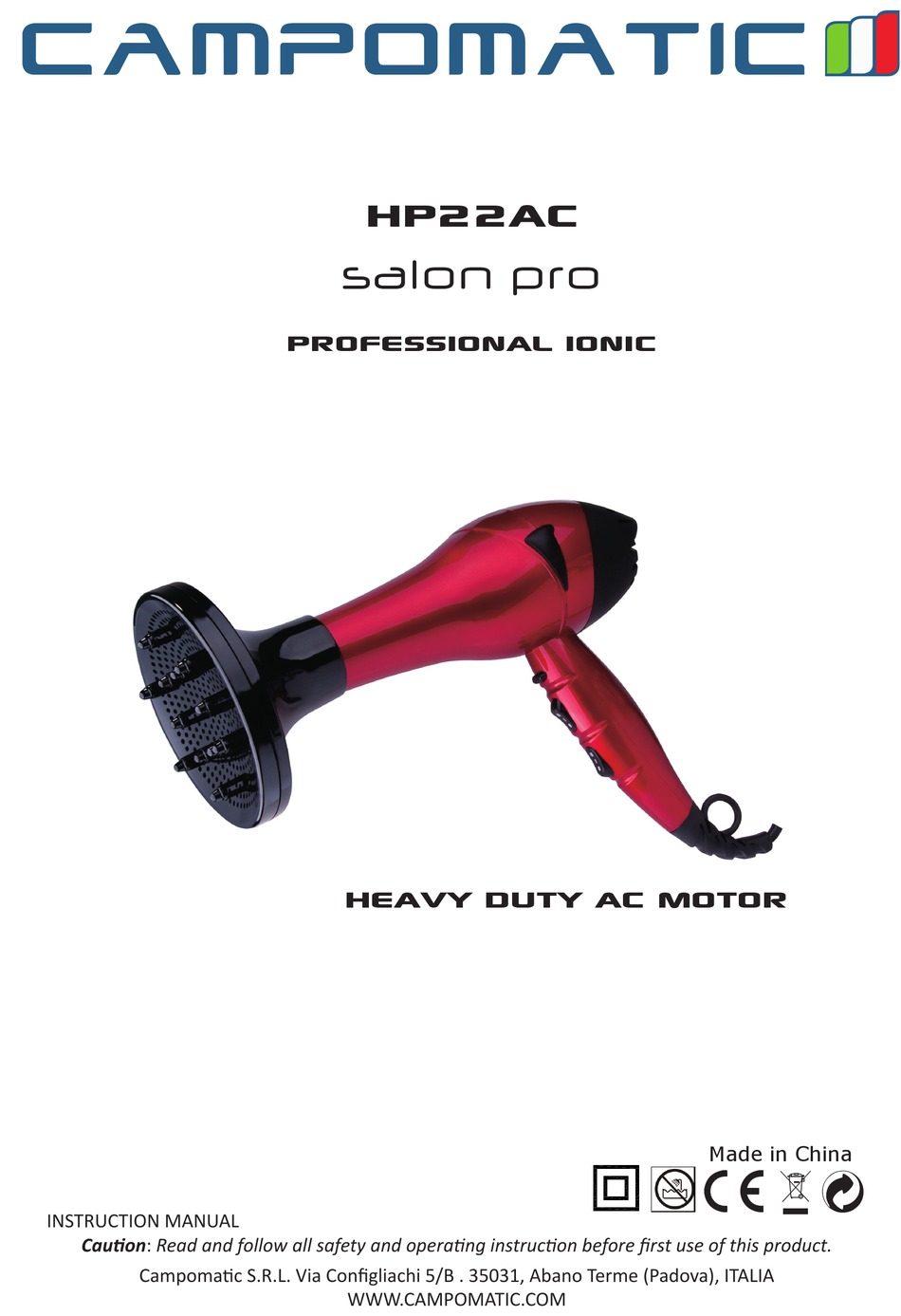 CAMPOMATIC SALON PRO HP22AC INSTRUCTION MANUAL Pdf Download | ManualsLib