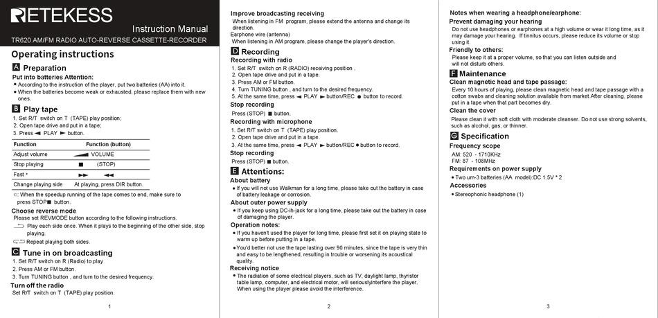 RETEKESS TR620 INSTRUCTION MANUAL Pdf Download | ManualsLib