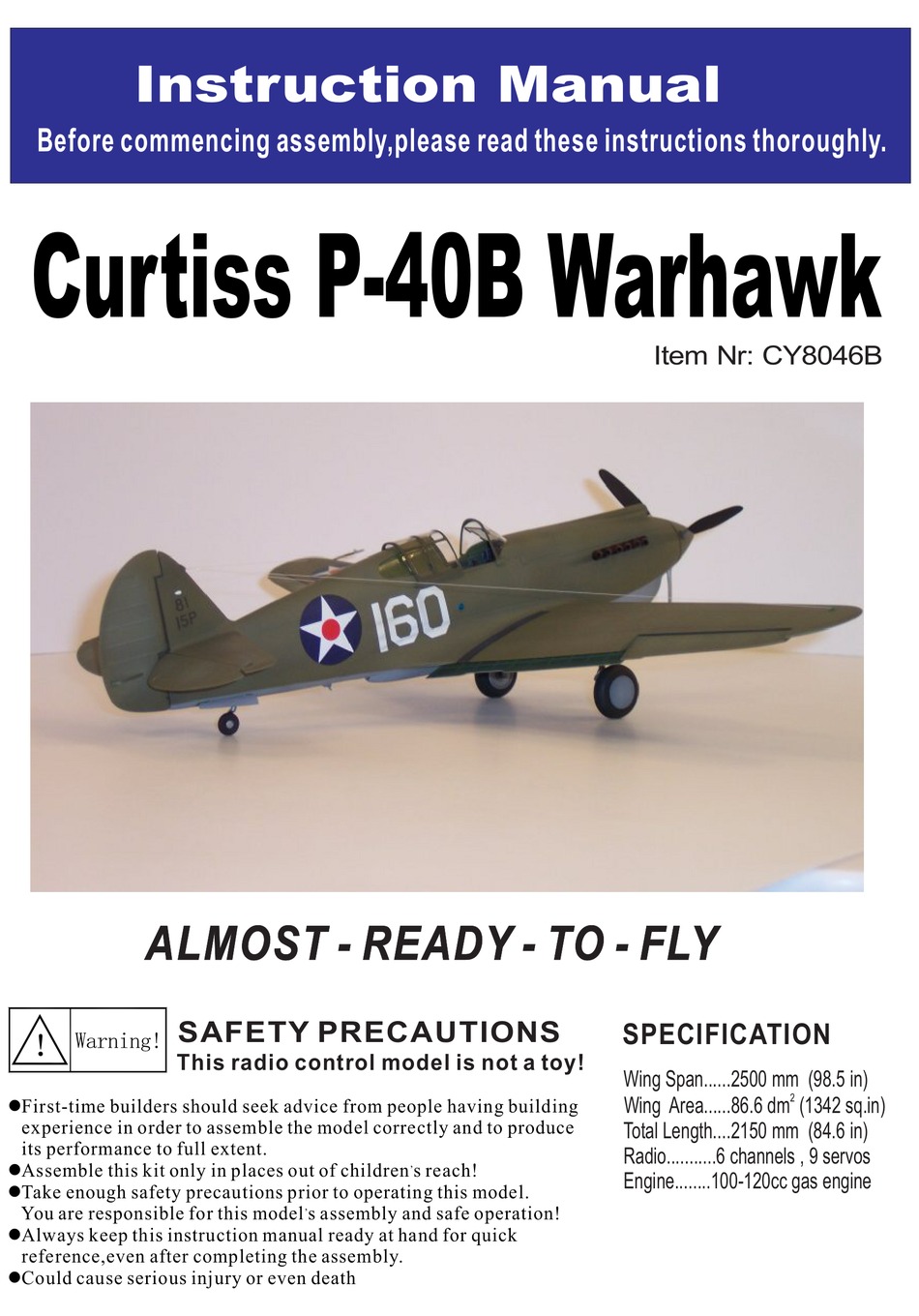 BIGPLANES CURTISS P-40B WARHAWK INSTRUCTION MANUAL Pdf Download ...