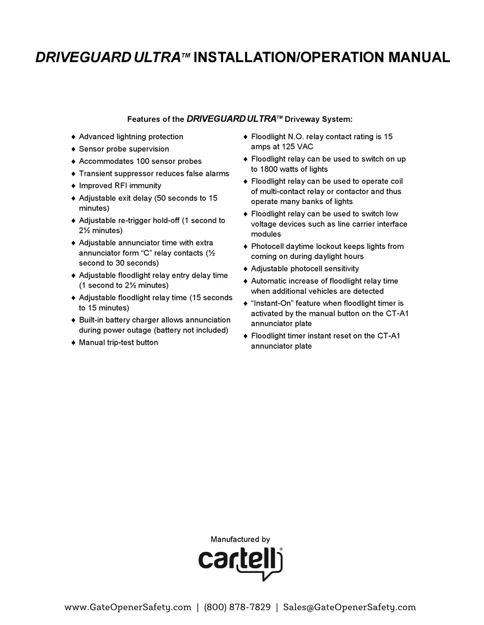 CARTELL DRIVEGUARD ULTRA INSTALLATION & OPERATION MANUAL Pdf Download ...