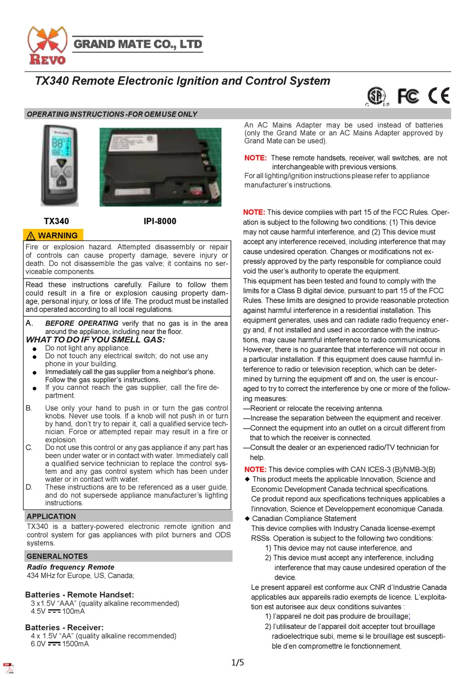 REVO TX340 OPERATING INSTRUCTIONS Pdf Download | ManualsLib
