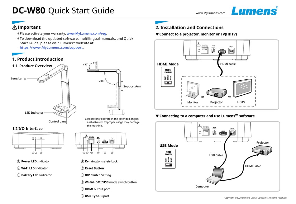 LUMENS DC-W80 QUICK START MANUAL Pdf Download | ManualsLib