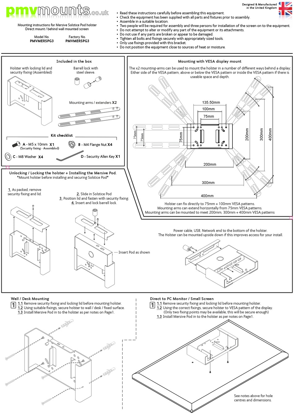 PMV MOUNTS PMVMERSPG3 MOUNTING INSTRUCTIONS Pdf Download | ManualsLib