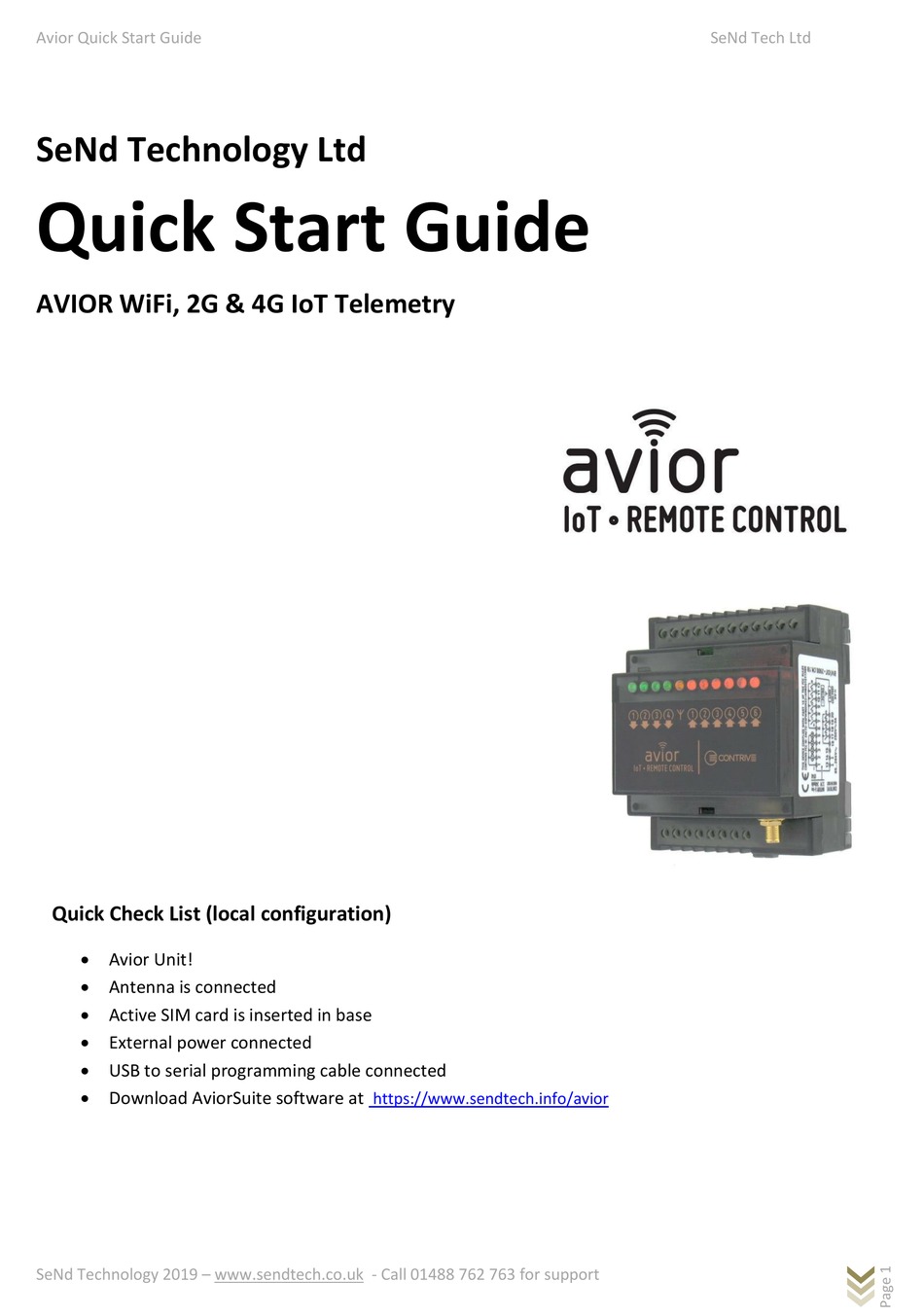 SEND TECHNOLOGY AVIOR QUICK START MANUAL Pdf Download | ManualsLib