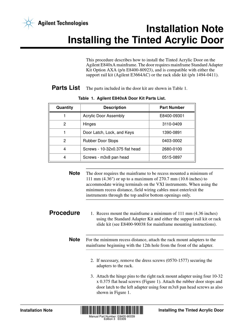 AGILENT TECHNOLOGIES E840 A SERIES INSTALLATION NOTE Pdf Download ...