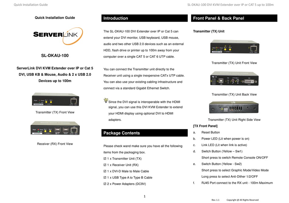 SERVERLINK SL-DKAU-100 QUICK INSTALLATION MANUAL Pdf Download | ManualsLib