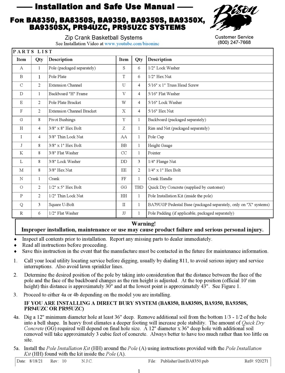BISON BA8350 OWNER'S MANUAL Pdf Download | ManualsLib