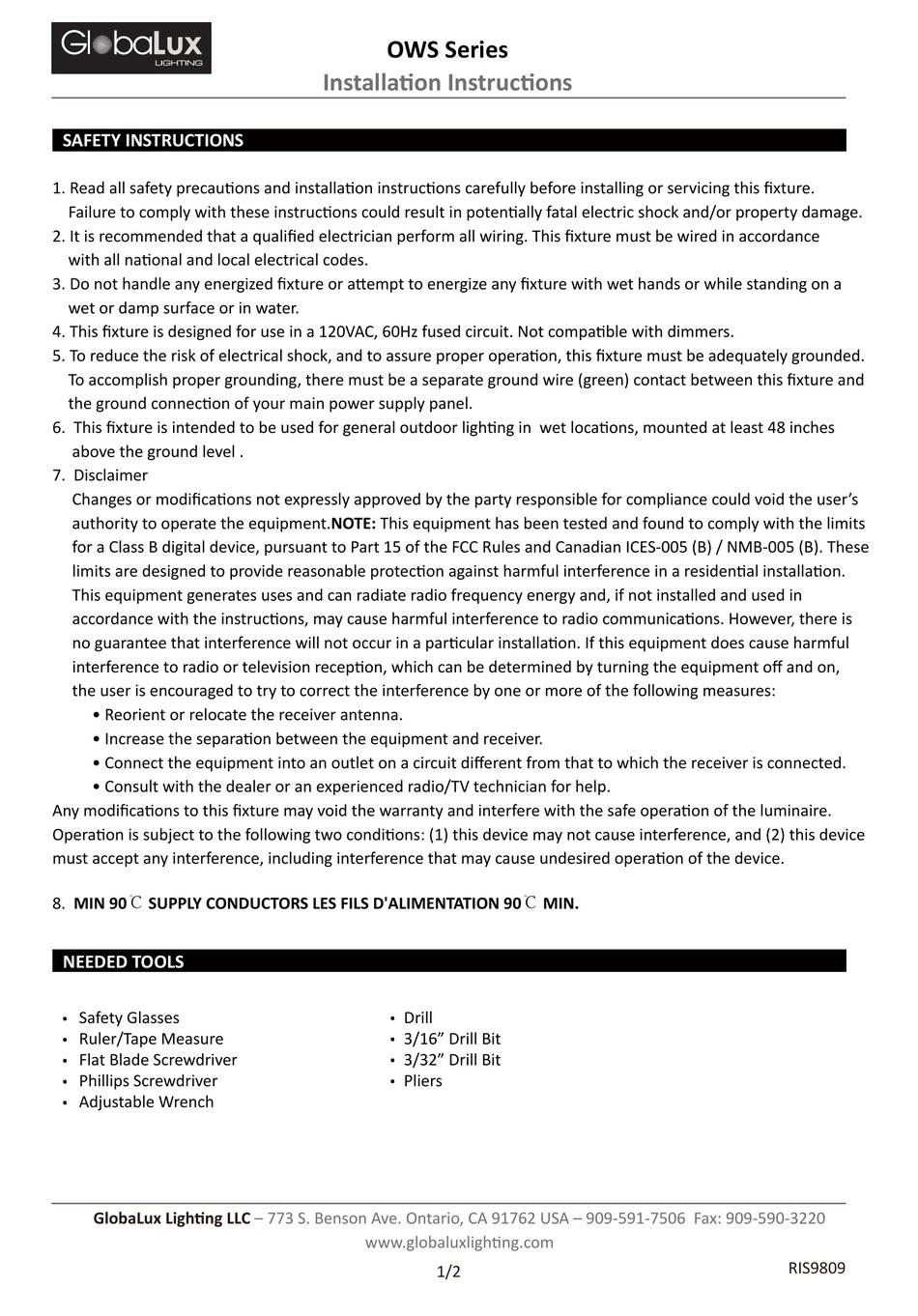 GLOBALUX LIGHTING OWS SERIES INSTALLATION INSTRUCTIONS Pdf Download ...